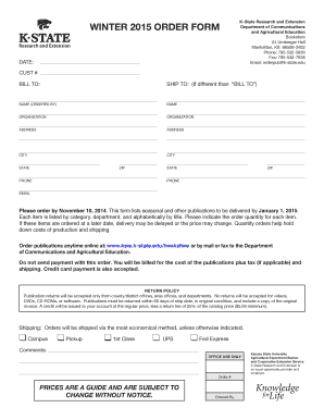 Fillable Online communications k-state Winter 2015 Order Form - Kansas ...