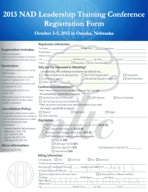 Fillable Online nad 2013 NAD Leadership Training Conference ...