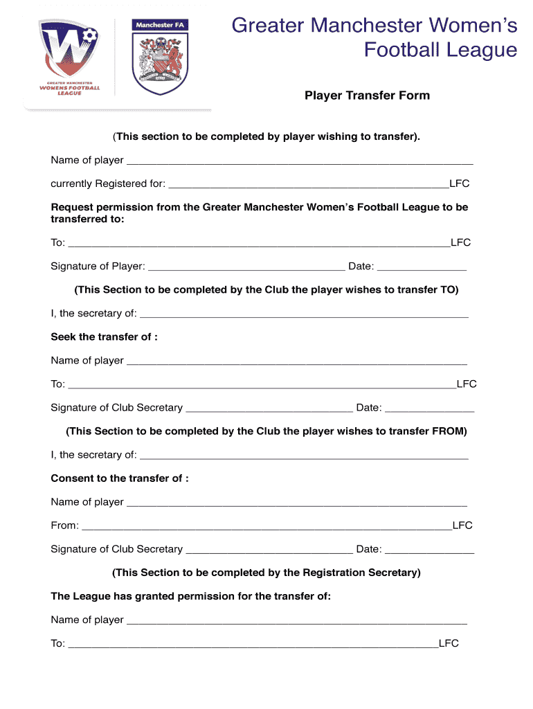 Fillable Online Player Transfer Letter Fax Email Print - pdfFiller
