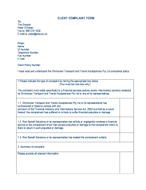 Fillable Online Client complaint form - Omnicover Transport and transit ...
