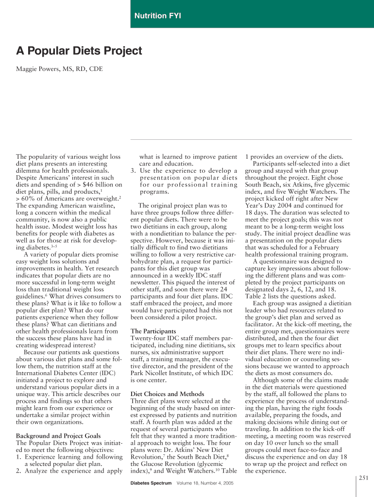 Fillable Online A Popular Diets Project Fax Email Print - pdfFiller