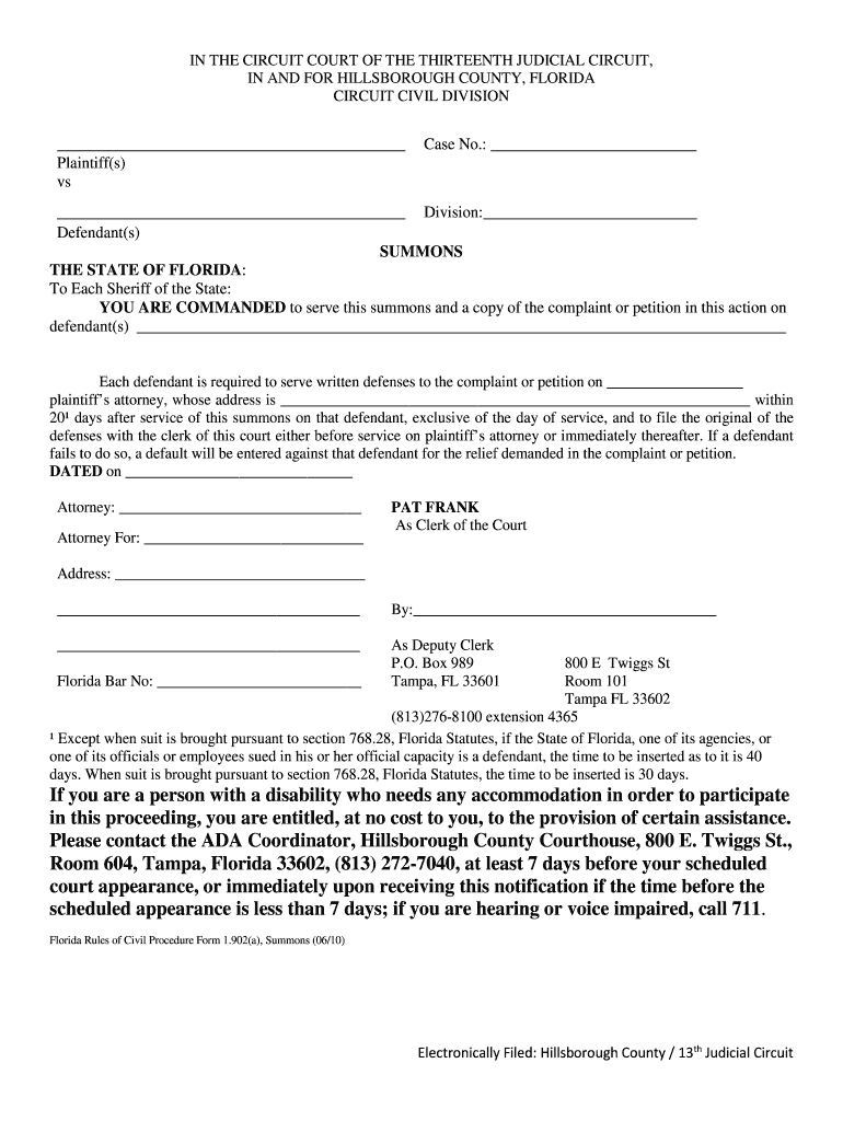 Fillable Online SUMMONS THE STATE OF FLORIDA YOU ARE COMMANDED Fax ...