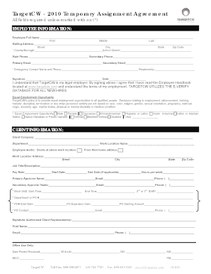 Fillable Online TargetCW - 2010 Temporary Assignment Agreement Fax ...