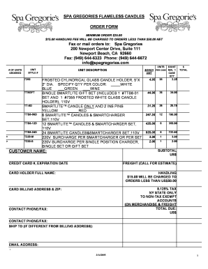 Fillable Online SPA GREGORIES FLAMELESS CANDLES ORDER FORM Fax or ...