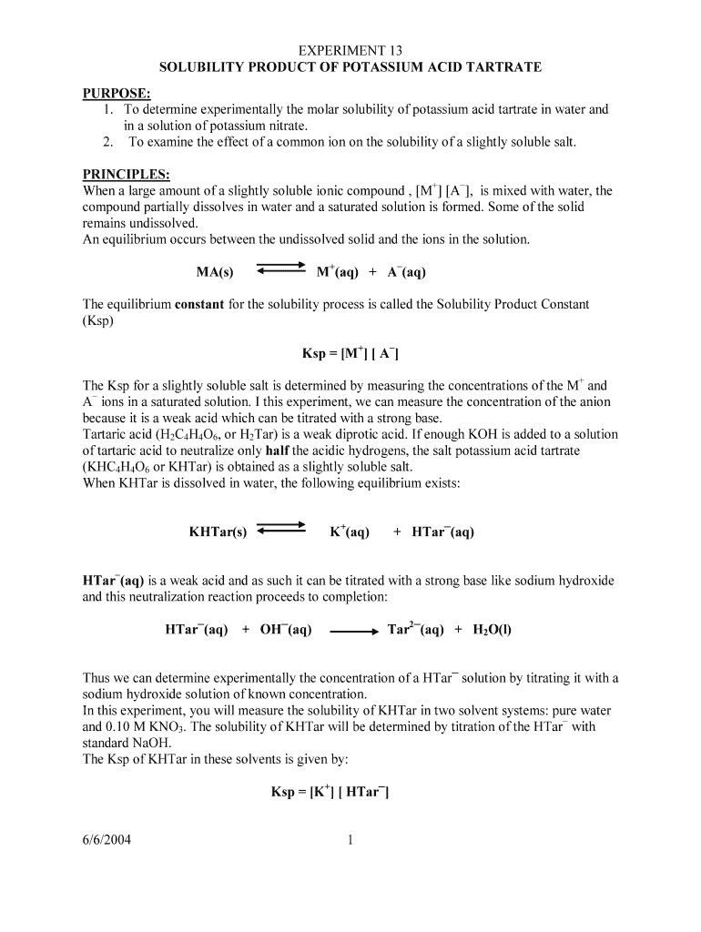 Fillable Online Solubility product of potassium acid tartrate ...