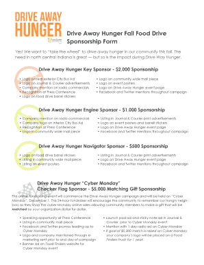 Fillable Online Drive Away Hunger Fall Food Drive Sponsorship Form Fax ...