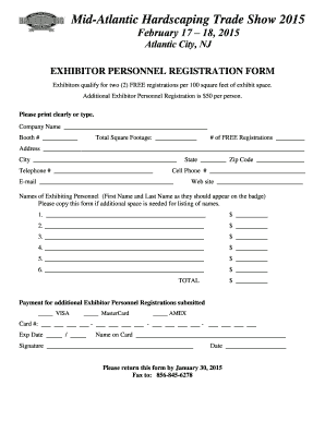 Fillable Online Atlantic City, NJ EXHIBITOR PERSONNEL REGISTRATION ...