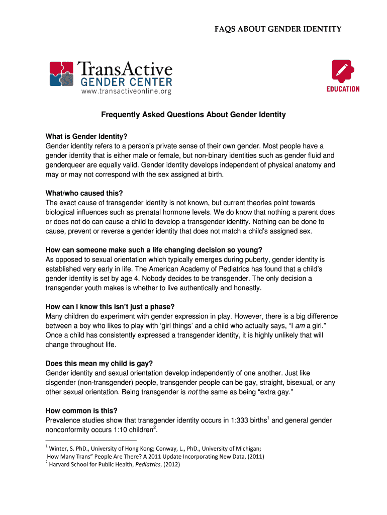 Fillable Online FAQS ABOUT GENDER IDENTITY Fax Email Print - pdfFiller