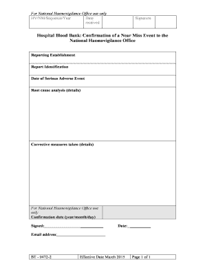 Fillable Online giveblood Hospital Blood Bank Confirmation of a Near ...