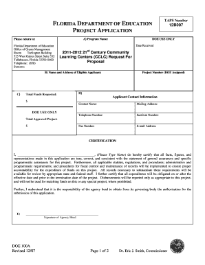 Fillable Online Florida department of education project bapplicationb ...