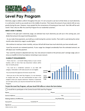Fillable Online clpud Level Pay Program - Central Lincoln Peoples ...