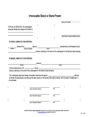 Fillable Online Irrevocable Stock or Bond Power - Meyers Associates, LP ...