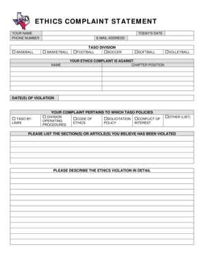 Fillable Online dallasumpire Ethics Complaint Statement 5-2011.docx ...