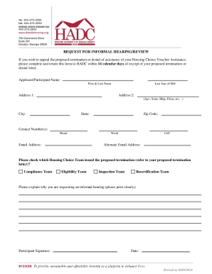 Fillable Online Request for Informal Hearing Form - Housing... Fax Email Print - pdfFiller