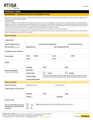 Fillable Online Page 1 of 4 PROPOSAL FORM ENGINEERING CONTRACTOR PLANT ...