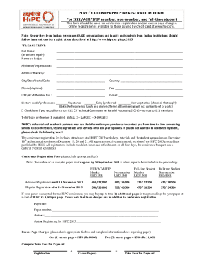 Fillable Online Hipc 2013 Conference Registration Form for Ieee/acm Members, Non-members, and ...