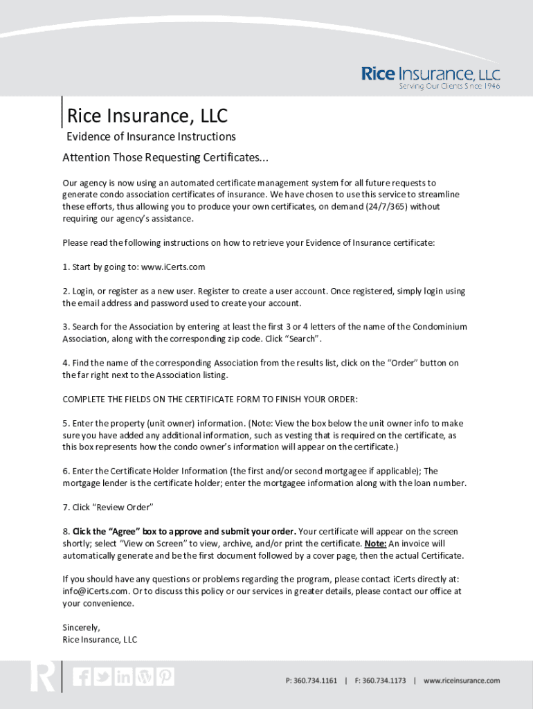 Fillable Online Get Your Certificate of Insurance - Rice Insurance Fax ...