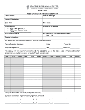 Fillable Online Diaper Cream bFormb SLC Montlake - Seattle Learning ...