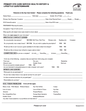 Fillable Online Primary eye care service health history amp lifestyle questionnaire Fax Email ...