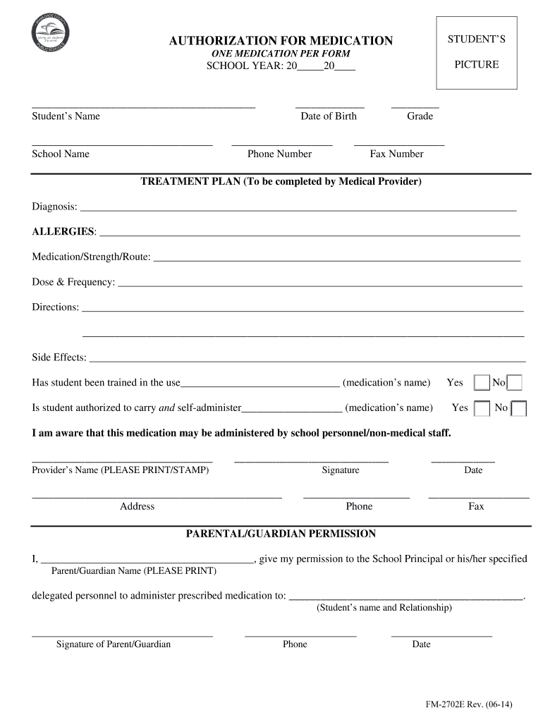 Fillable Online AUTHORIZATION FOR MEDICATION - bFormsb Fax Email Print - pdfFiller