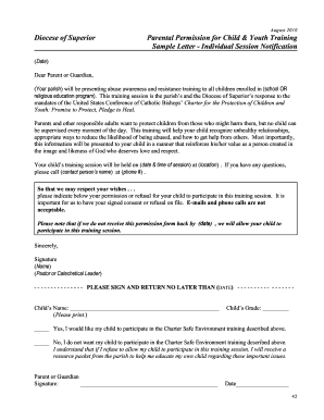 Fillable Online catholicdos Sample Parent Letter - Individual Session - Diocese of Superior ...