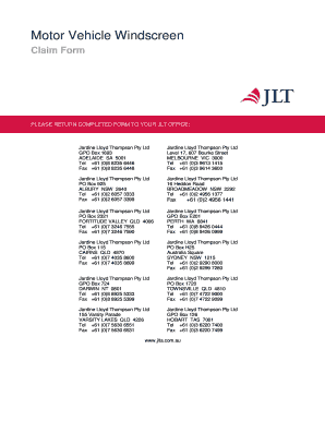 Fillable Online JDT Motor Vehicle Claim Form - JLT Australia Fax Email ...