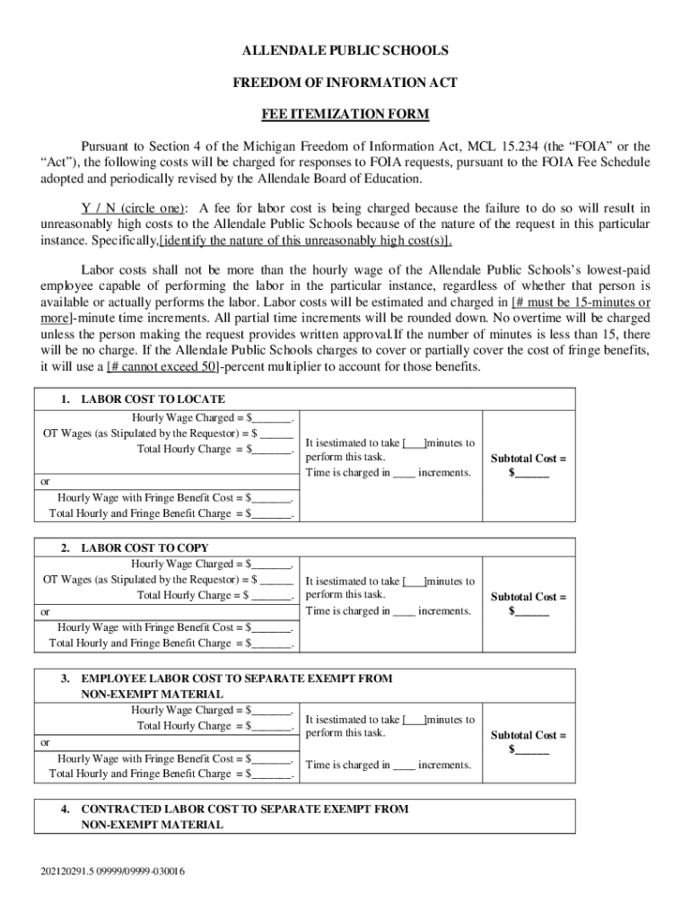 Fillable Online GVSU FOIA Fee Itemization Form Fax Email Print - pdfFiller