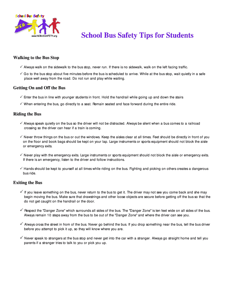 Fillable Online School Bus Safety Tips For Students Fax Email Print Fillable Online School Bus Safety Tips For Students Fax Email Print