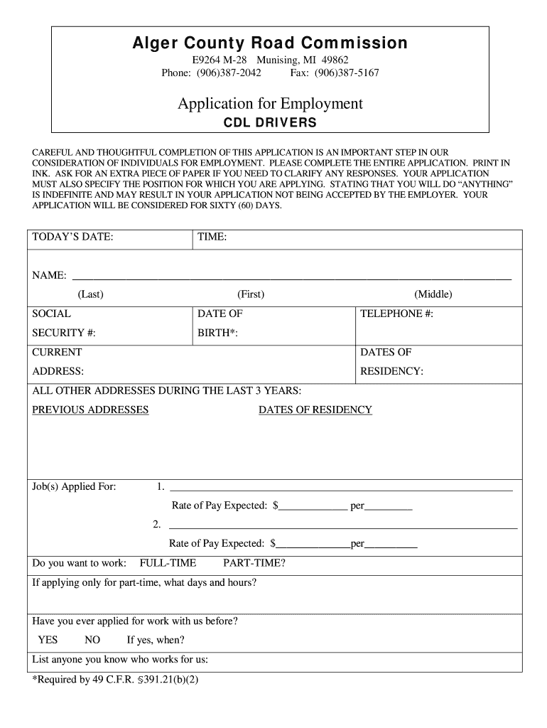 Fillable Online algerroads ACRC CDL Employment Applicationdoc ...
