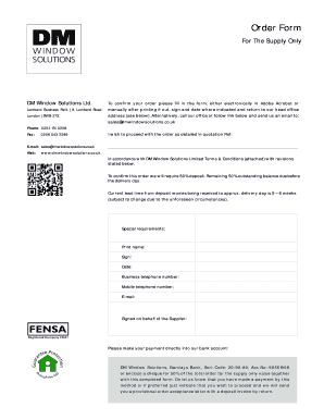 Fillable Online Order Form - Dm Window Solutions Ltd Fax Email Print ...