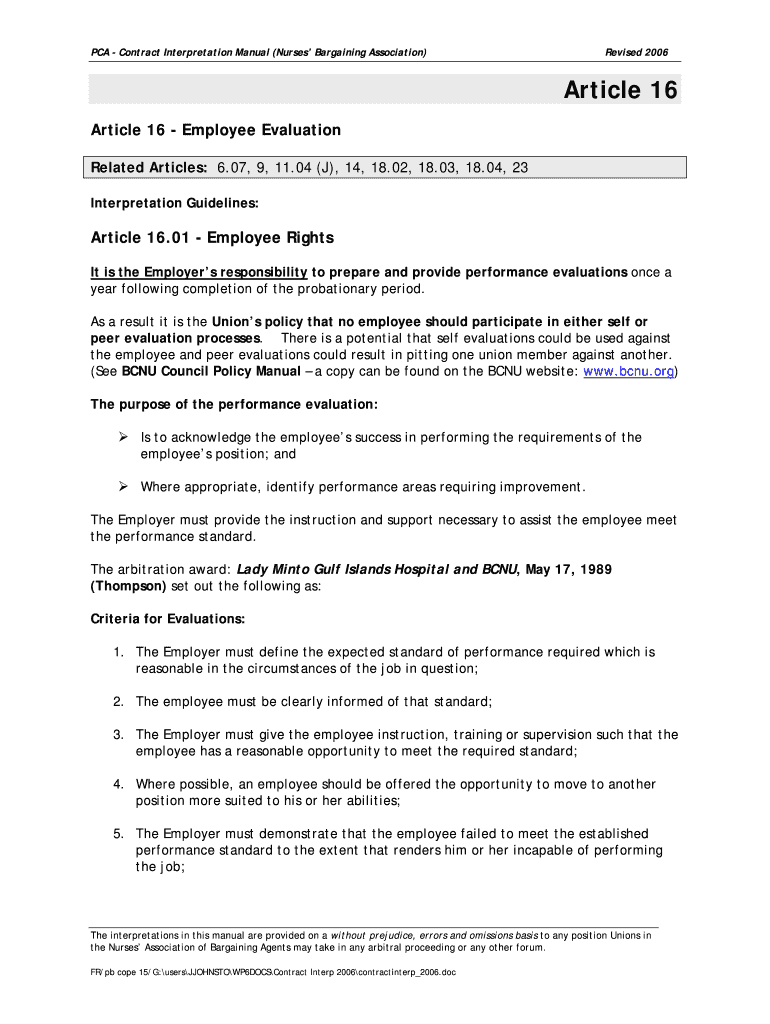 Fillable Online Article 16 - Employee Evaluation Fax Email Print ...