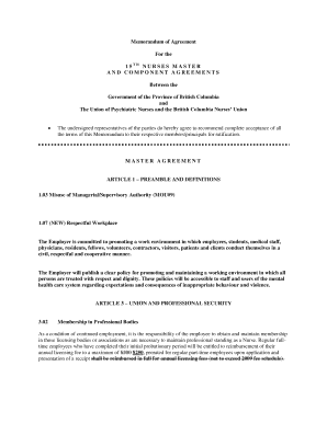 Fillable Online bcnu 15th Master Nurses Collective Agreement - British ...