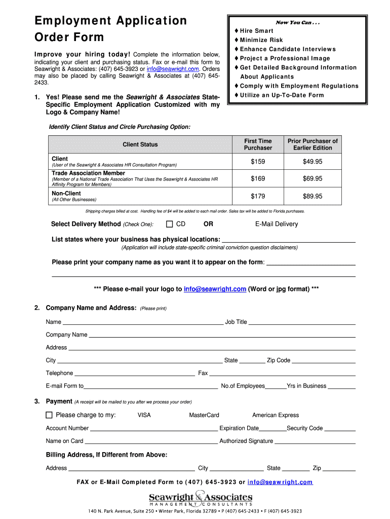 Fillable Online Employment Application Order Form Fax Email Print ...