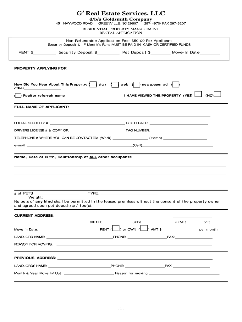 Fillable Online G3 Real Estate Services, LLC - The Goldsmith Company ...