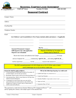 Fillable Online 1-page Seasonal Application - Summer Hideaway RV ...