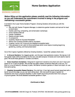 Fillable Online Home Gardens Application - Growing Gardens Fax Email ...