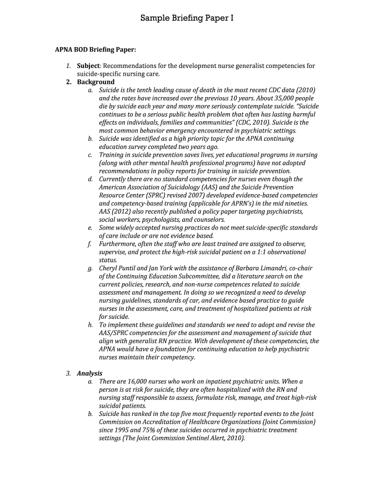 Fillable Online Sample Briefing Paper I Fax Email Print - pdfFiller