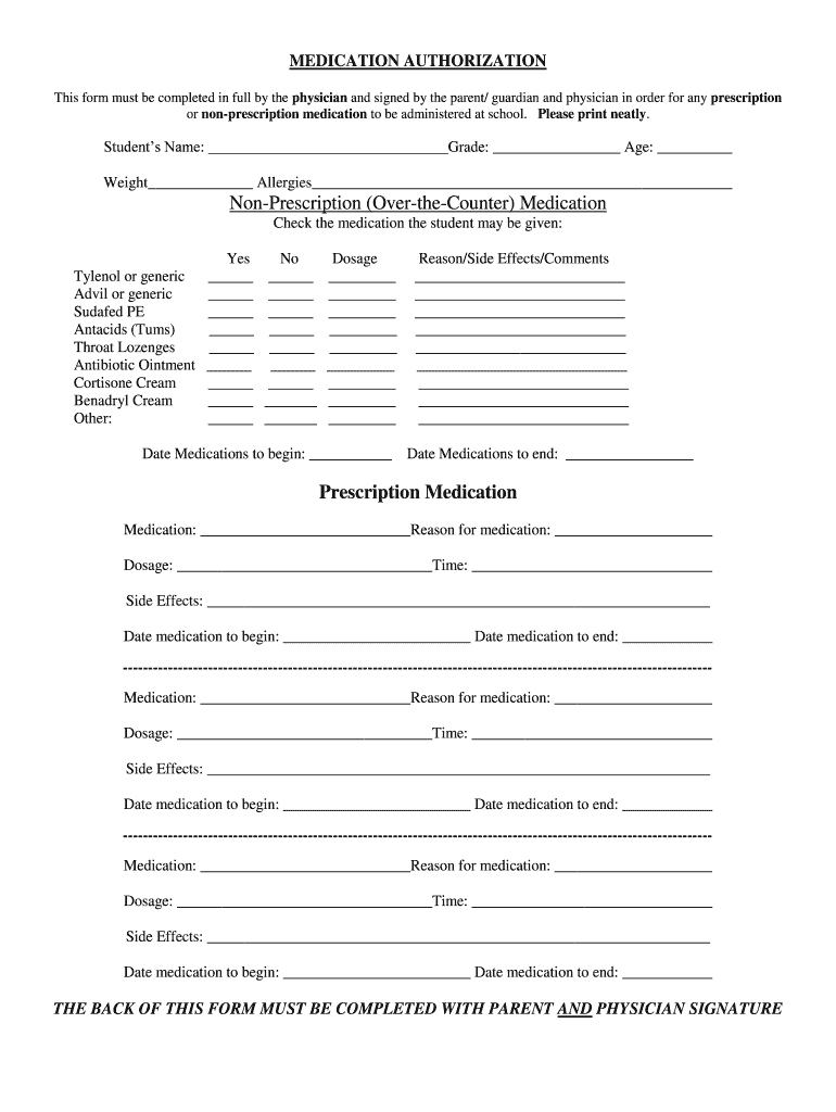 Fillable Online Medication Prescription Medication - St Leo Catholic ...