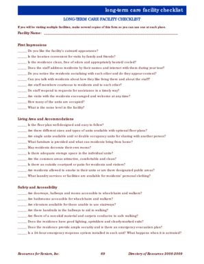 Fillable Online Long Term Care Facility Checklist - Resources for ...