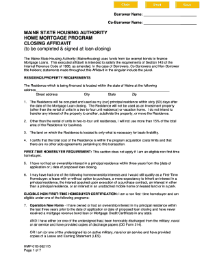 Fillable Online mainehousing Closing Affidavit - Maine State Housing ...