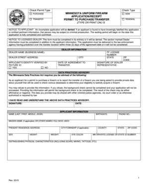 Fillable Online co isanti mn Minnesota Uniform Firearm ApplicationReceipt Permit to ...