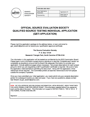 Fillable Online sesnews QSTI Application Rev.. - Source Evaluation Society Fax Email Print ...