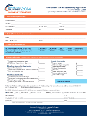 Fillable Online ishameetings Orthopaedic Summit Sponsorship Application ...