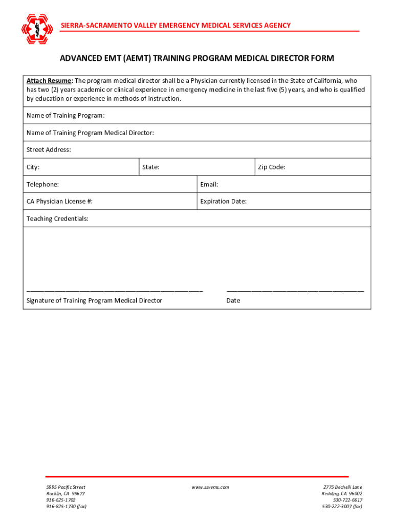 Fillable Online (aemt) training program medical director form - S-SV ...