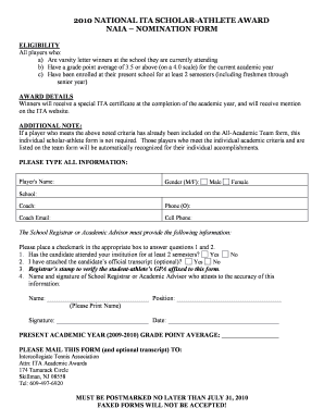 Fillable Online 2010 NAIA ScholarAthlete Form Fax Email Print - pdfFiller