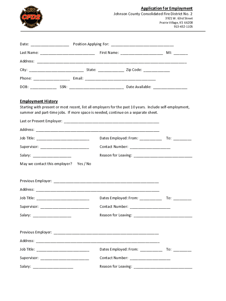 Fillable Online Application for Employment Johnson County Consolidated Fax Email Print - pdfFiller