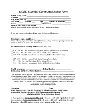 Fillable Online GCBC Summer Camp Application Form Fax Email Print ...