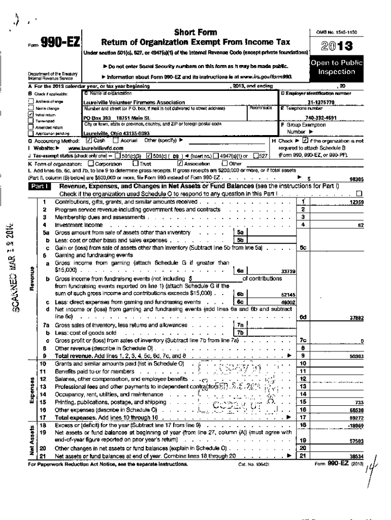 Fillable Online Short Form OMB No 1545-1150 Form990-EZ Return of ...