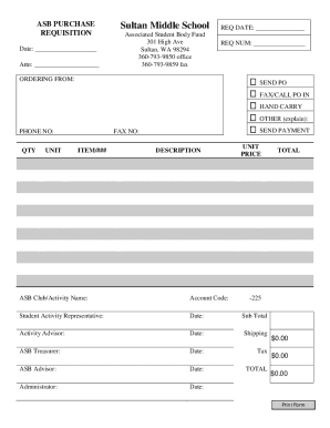 Fillable Online esp sultan k12 wa ASB Purchase Order requisition ...