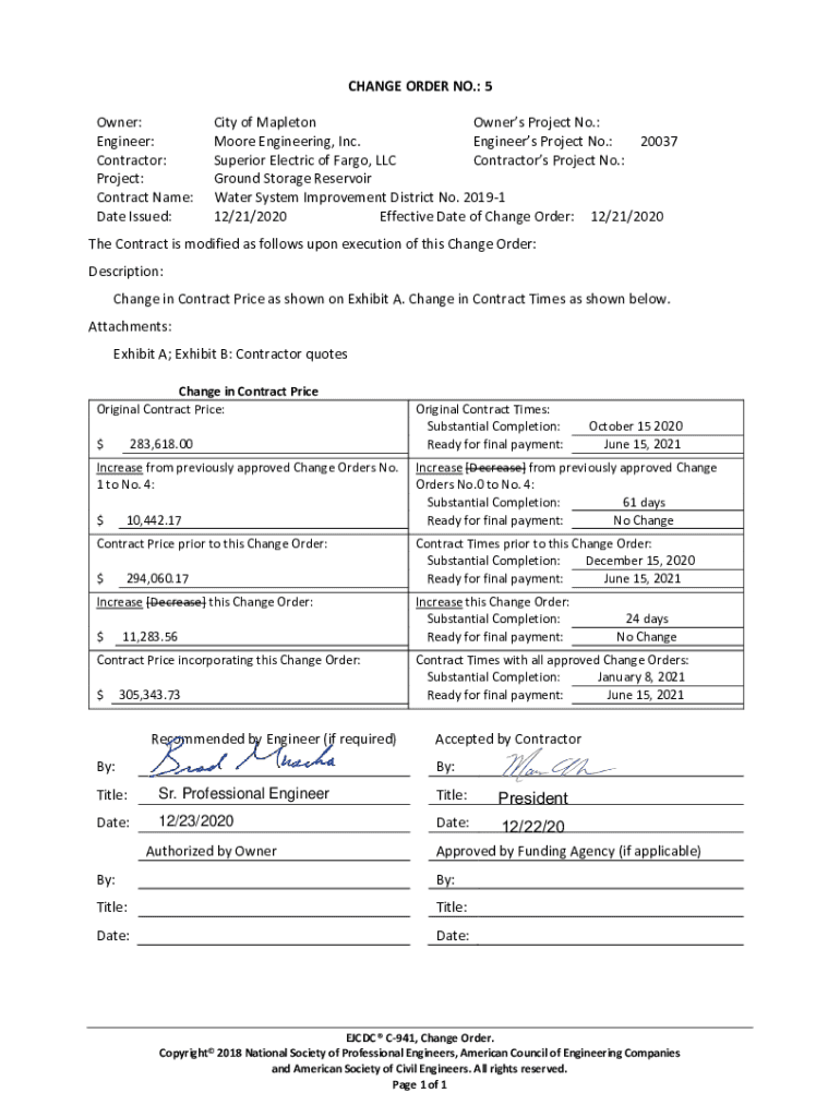Fillable Online SAMPLE PROJECT CHANGE ORDER REQUEST FORM Fax Email ...
